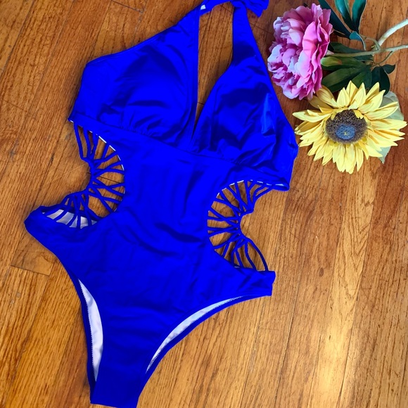 Swim | Deep V Neck One Piece Swimsuitcut Out Halter Neck | Poshmark